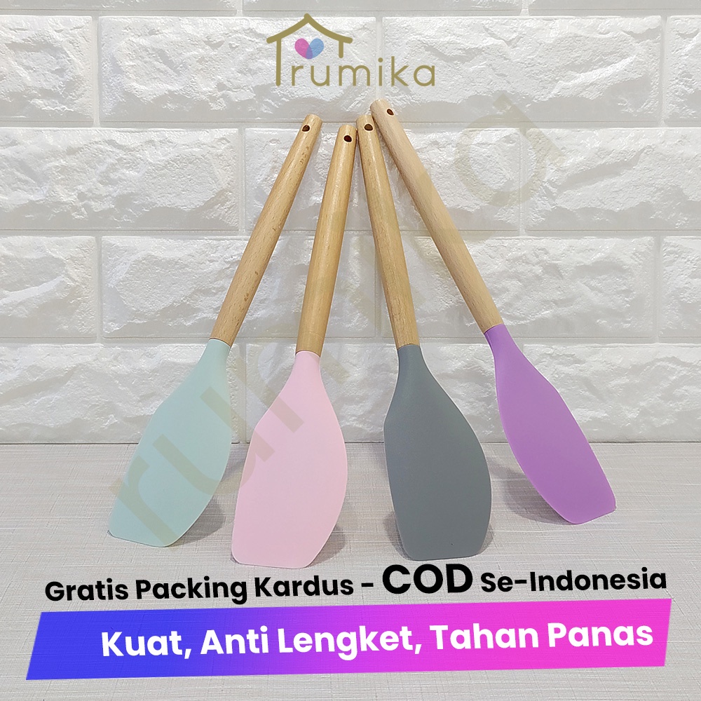 Jual Solet Sutil Spatula Silikon Gagang Kayu Tahan Panas - 32 Cm | Shopee Indonesia