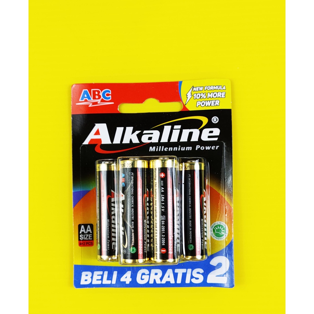 Jual BATERAI ABC ALKALINE AA 1.5 VOLT LR6 ( 6 PCS ) | Shopee Indonesia
