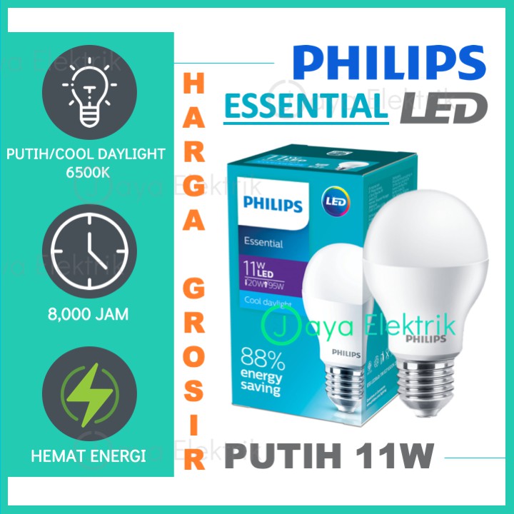 Jual Lampu Philips LED Essential 11W Putih Cool Daylight 6500K (11 Watt ...