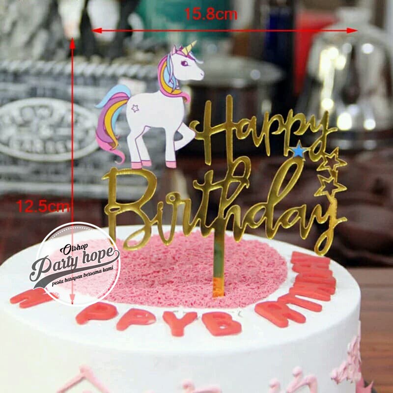 Jual Cake topper happy birthday / tusukan hiasan kue hbd unicorn ...