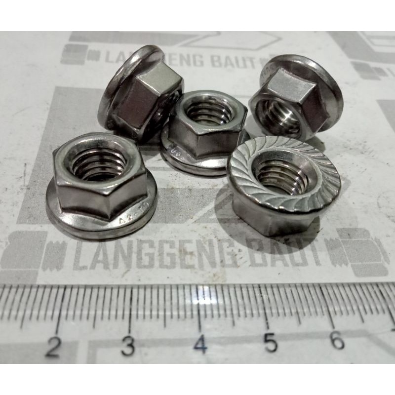 Jual Mur Flange M10 Stainless Steel / Mur Tapak Stainless Baut 14 Kasar | Shopee Indonesia