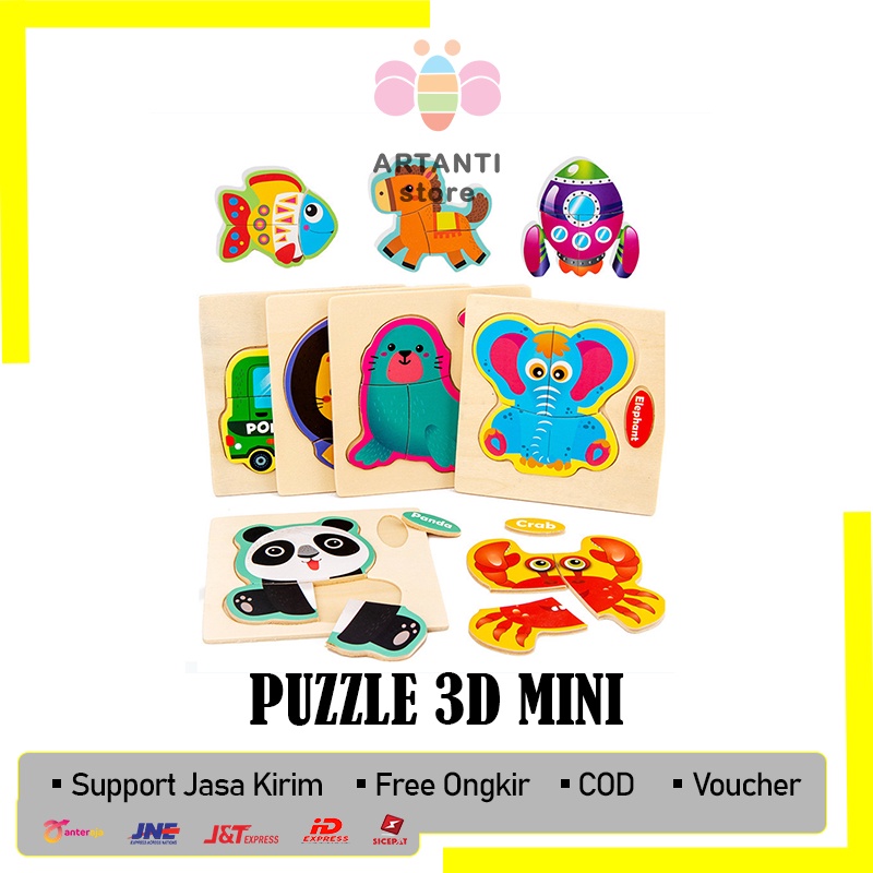 Jual Puzzle Kayu Mainan Edukasi Puzzle 3d Mini Ukuran 10,5 x 10,5 cm ...
