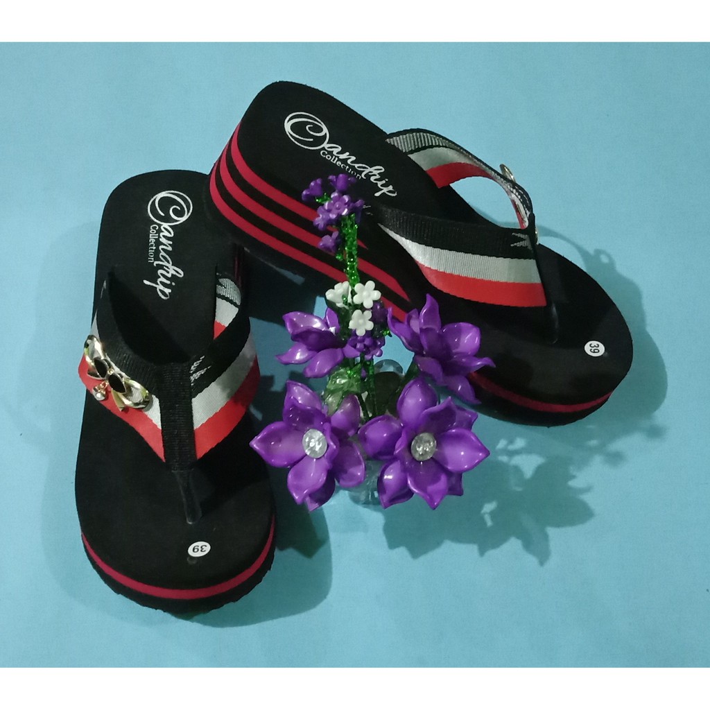 Jual SANDAL SPON CANDRIP JEPIT BINTANG KECIL HITAM LAPIS MERAH (7 cm ...