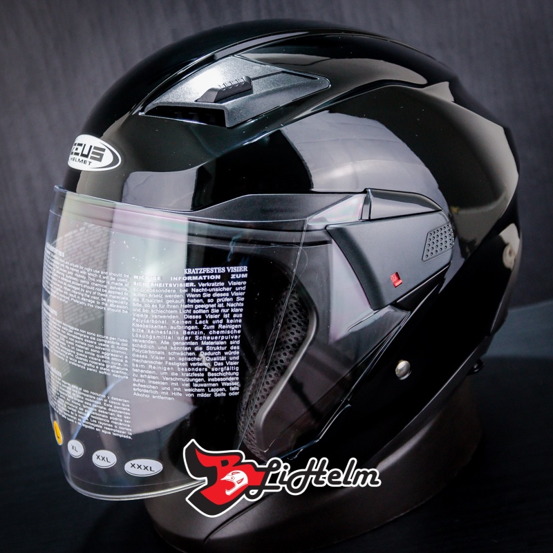 Jual HELM ZEUS ZS 611 SOLID BLACK GLOSSY | ZS611 HALF FACE DOUBLE VISOR ...