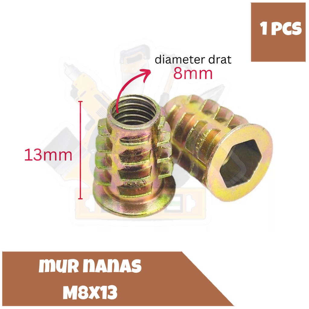 Jual KEDAI TUKANG - Mur Nanas Baut Tanam Furnitur Knockdown M8x13 M8 x ...