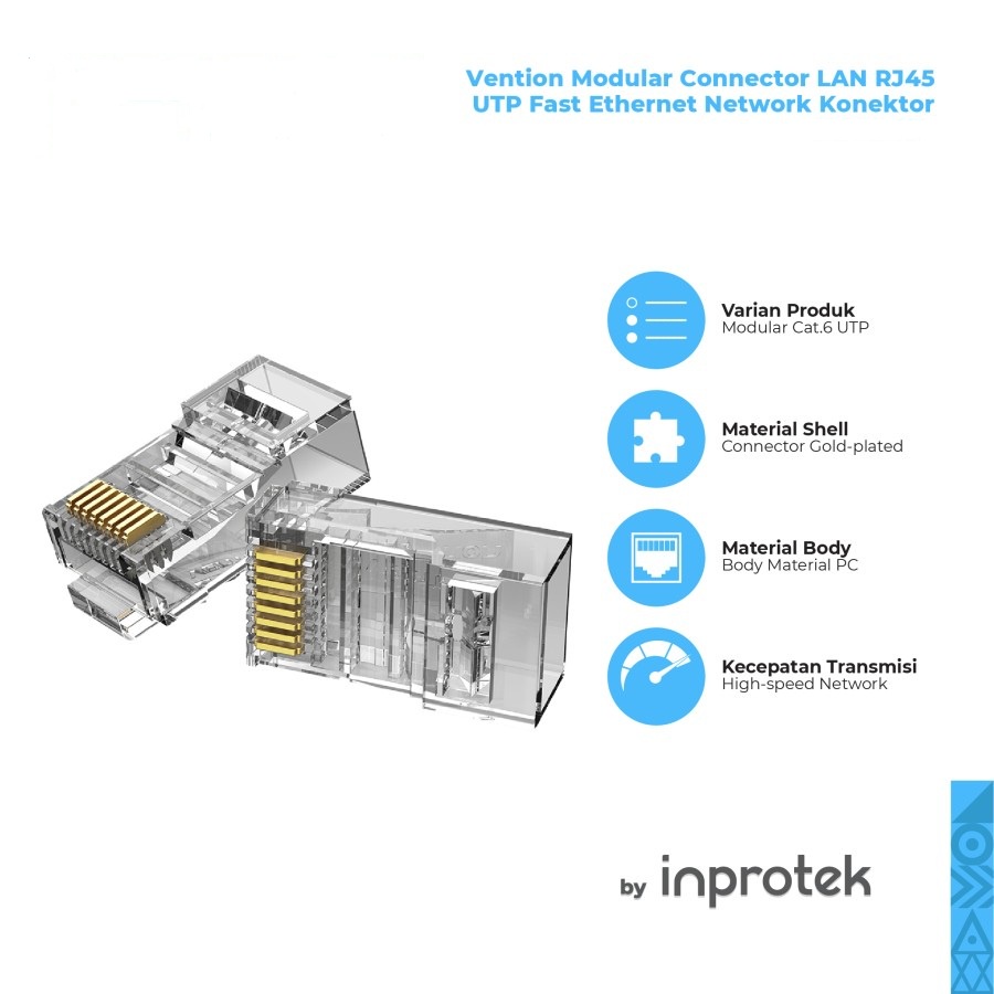 Jual Vention Konektor RJ45 Cat.6 UTP Modular Gigabit Jack Plug ...