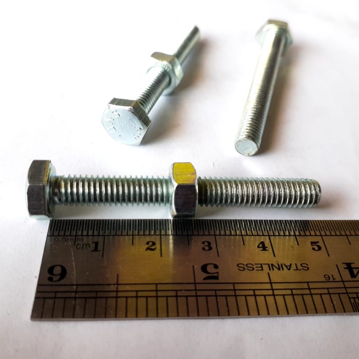 Jual M6X50 (5 CM) BAUT MUR HEXAGON PUTIH FULL DRAT BMP M6 X 50 PANJANG 5 CM DIAMETER BODY 6MM ...