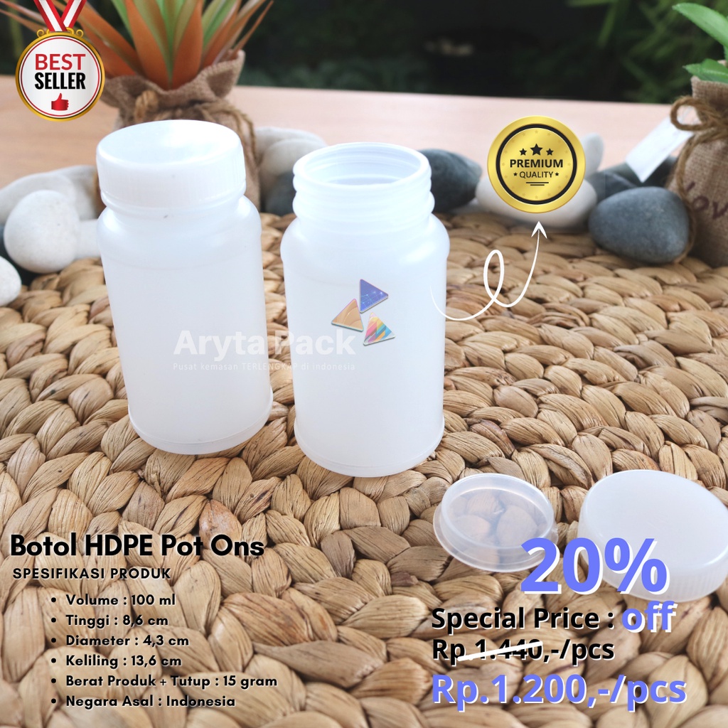 Jual Botol plastik HDPE 100ml pot ONS tutup ulir | Shopee Indonesia