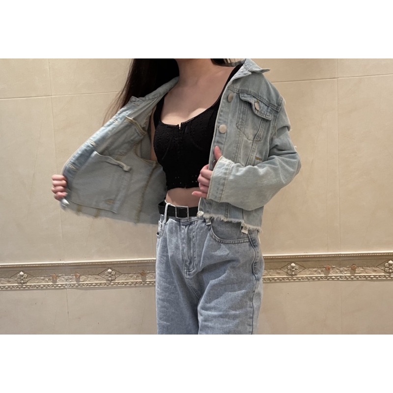 Jual Cropped denim jacket (real pic) | Shopee Indonesia