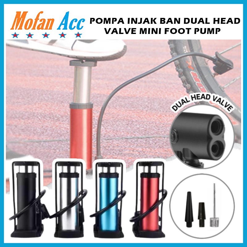Jual Pompa Injak Ban Mini Dual Head valve Inflator / FREE Pentil Bola ...