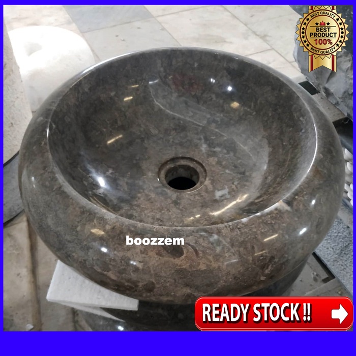 Jual wastafel batu marmer donat donuts 40cm glossy grey marble stone ...