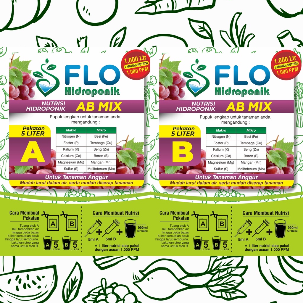 Jual AB Mix Anggur 5 Liter Flo Hidroponik untuk 1000 Liter Nutrisi ...