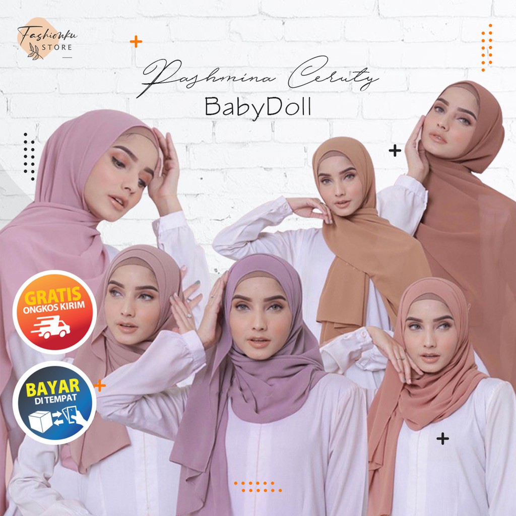 Jual Pashmina Ceruty Babydoll Premium Size 180 x 75 Jahit Tepi Murah Indonesia|Shopee Indonesia