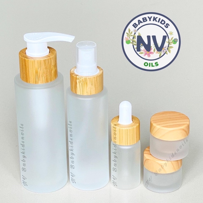 Jual FROSTED GLASS WOODEN CAP SKINCARE PACKAGING SET / PAKET KEMASAN ...