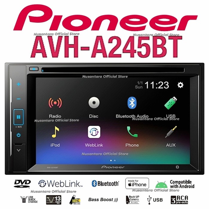 Jual Pioneer AVH-A245BT 6.2 Head Unit Double Din AUX BT DVD USB AVH A245BT | Shopee Indonesia