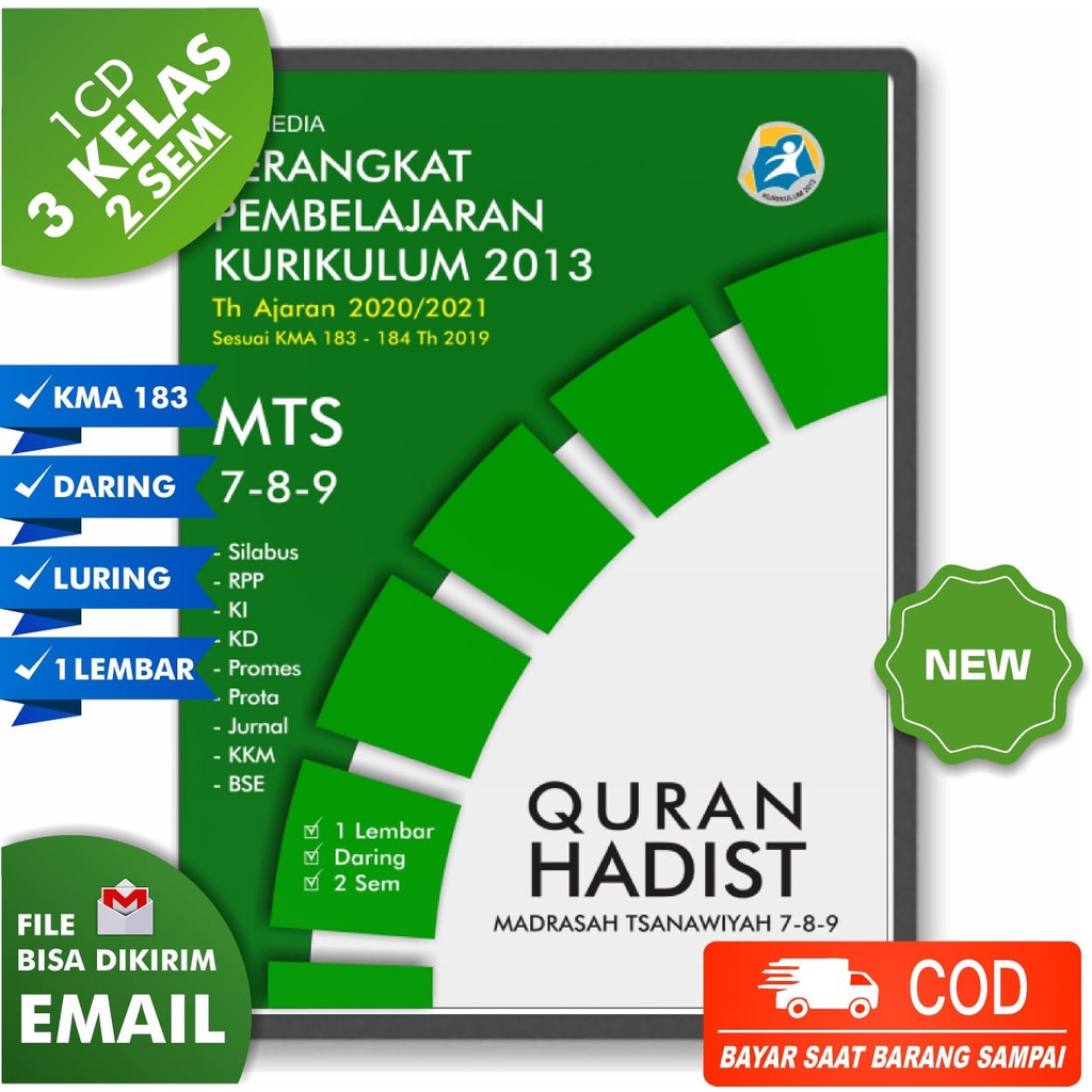 Jual CD RPP MTS AL QUR'AN HADIST KELAS 7-8-9 K13 TH. 21/22 KMA 183, 184 (1 LEMBAR DARING DAN ...