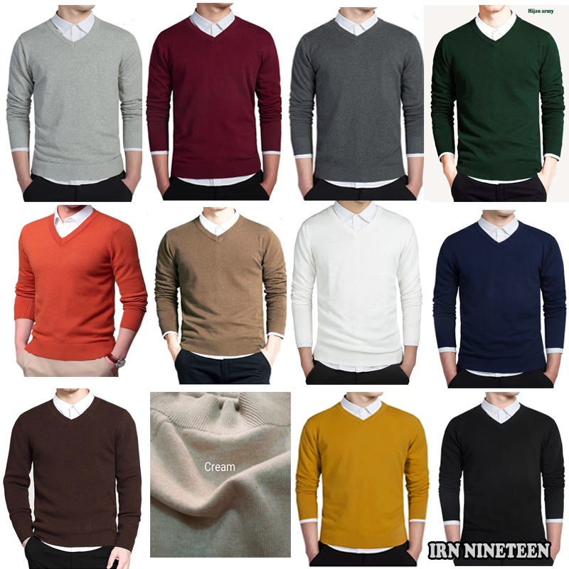 Jual sweater rajut pria / sweater katun rajut pria polos model v-neck ...