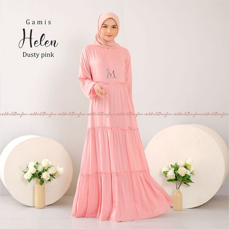 Jual Gamis Rayon Dewasa Helen Polos Cantik Elegan Dusty Pink Peach Salem | Shopee Indonesia