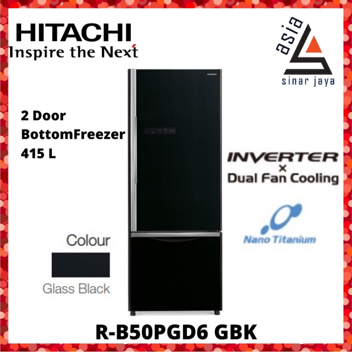 Jual Kulkas Hitachi R-B50PGD6 GBK 415 Liter Glass 2 Door Bottom Freezer | Shopee Indonesia