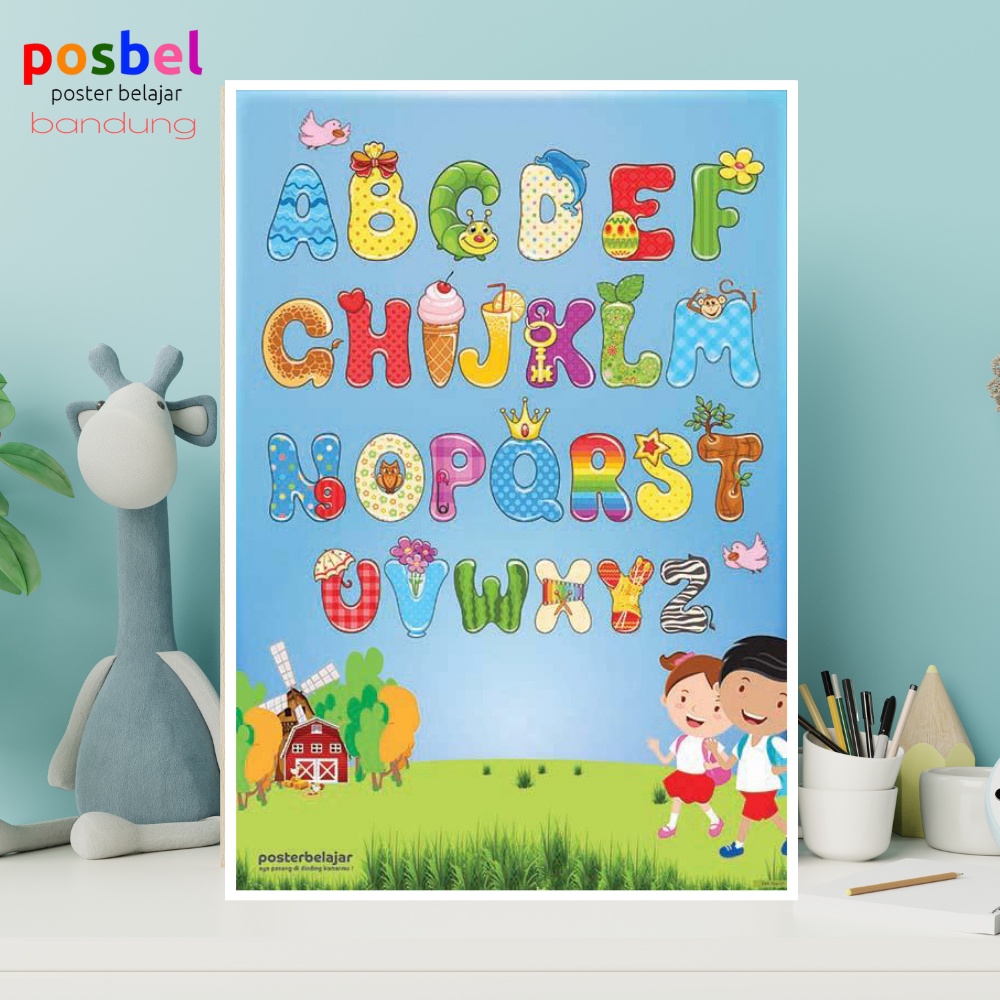 Jual Poster Abjad untuk Anak Belajar Huruf Besar Desain Warna-warni ...