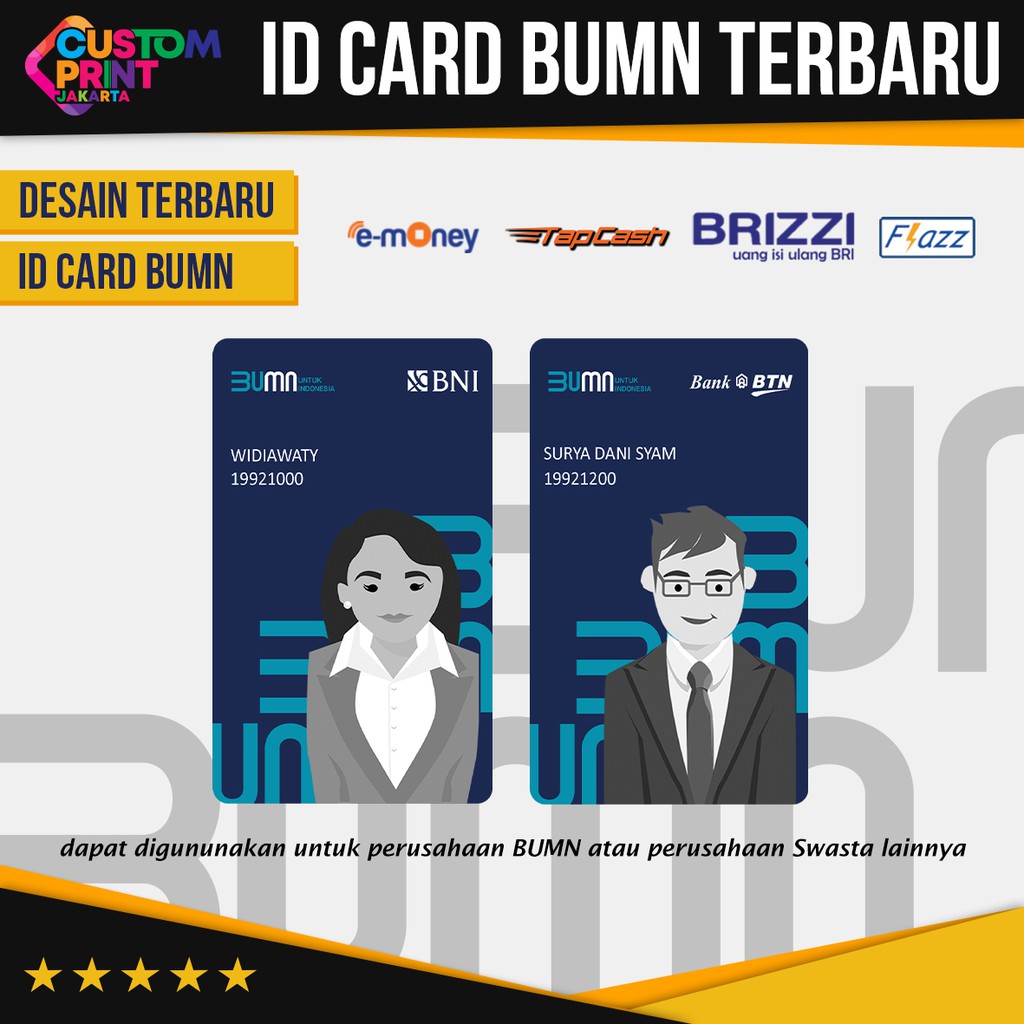 Jual Custom ID CARD BUMN Terbaru Emoney Brizzi Tapcash Flazz Etoll atau ...