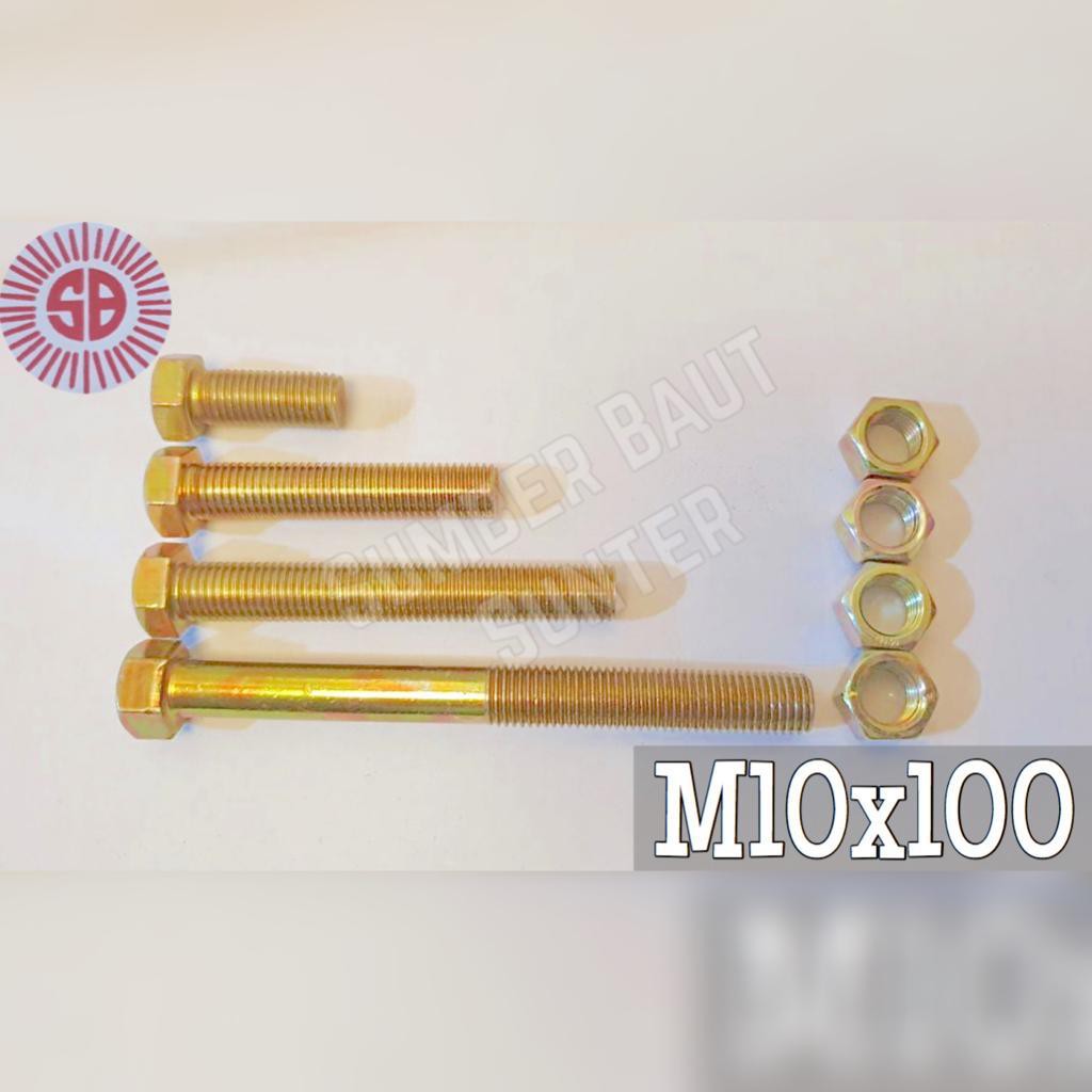 Jual M10x100 Baut Mur Hexagon Kuning BMK Hex 10x100 Kunci 14 Galvanis | Shopee Indonesia