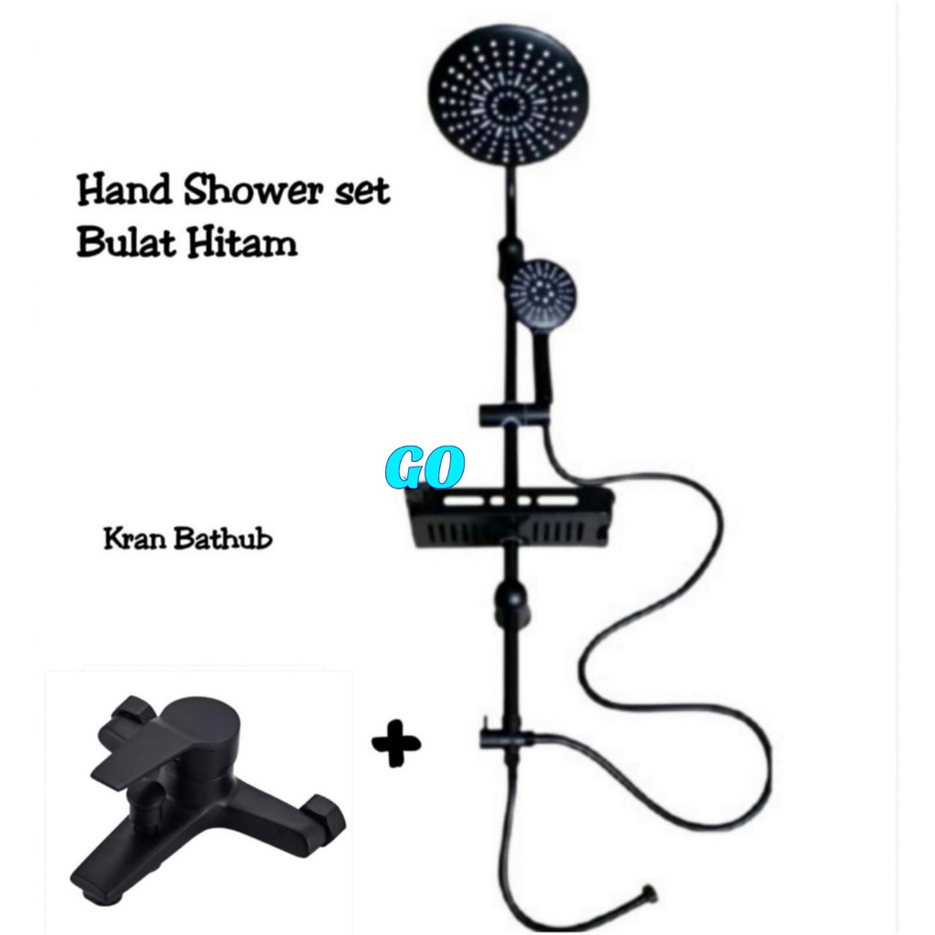 Jual Shower Tiang Hitam Set Bulat + Kran Bathub - Hand Shower Tiang Black Stainless - Shower ...