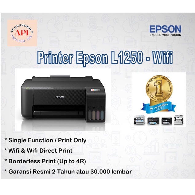 Jual Printer Epson EcoTank L1250 L 1250 A4 Wi-Fi Ink Tank Print Scan Copy - Tinta Original ...
