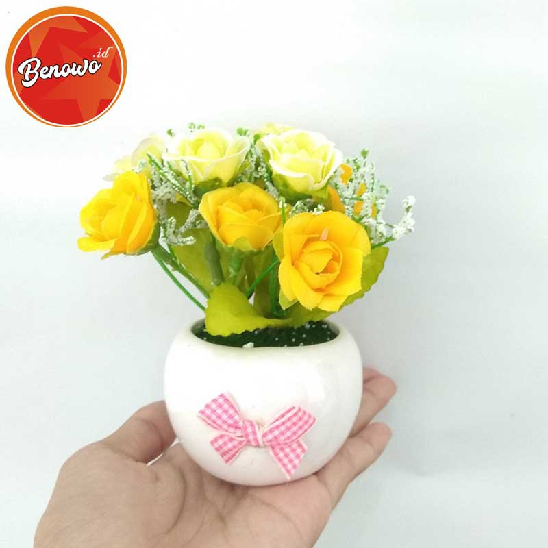 Jual Buket Bunga Plastik Mawar Artificial Bunga Palsu Tiruan Vas Bulat ...