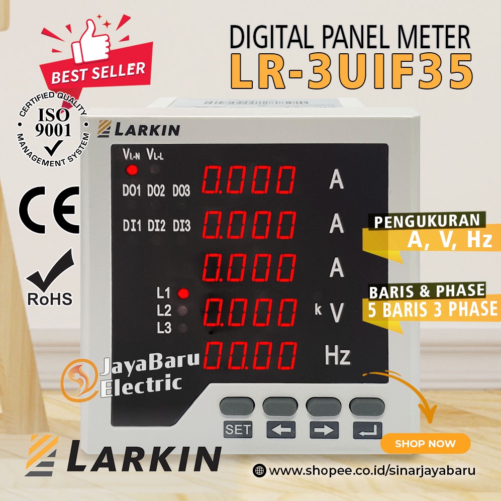 Jual Power Meter LARKIN Multi Fungsi Multifunction Ampere Volt HZ Meter Digital 3Phase 5Row LR ...