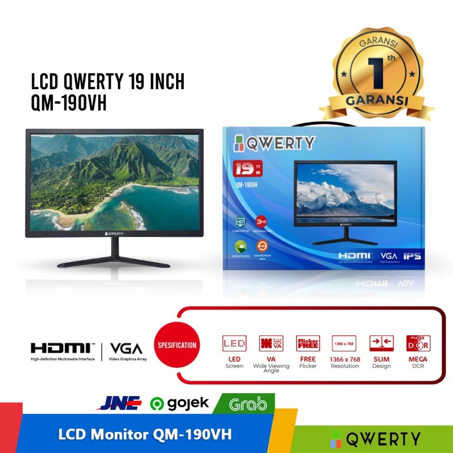 Jual LED Monitor QWERTY 19 inch QM 190VH HDMI VGA IPS | Shopee Indonesia