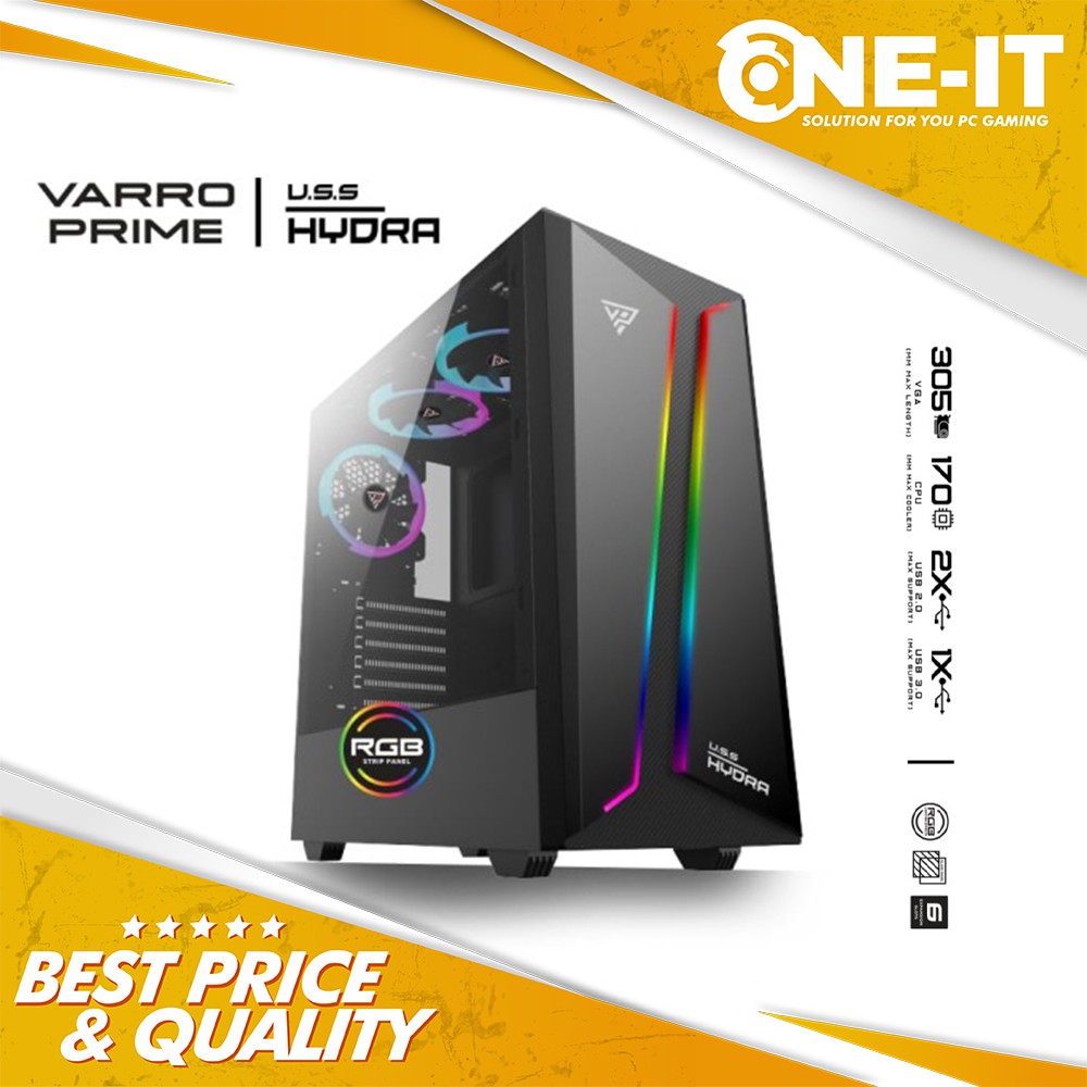 Jual Casing Varro Prime USS Hydra Tempered Glass Mid-Tower Gaming Case ...