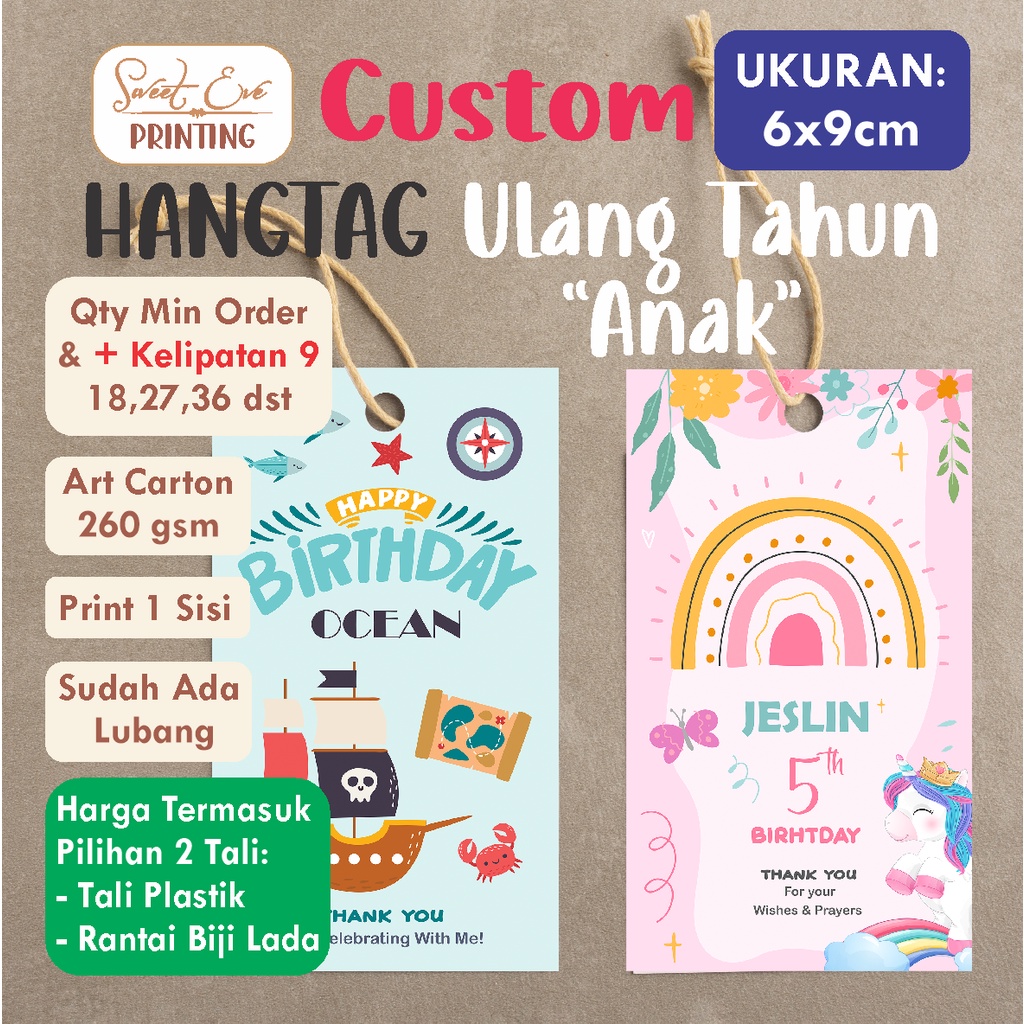 Jual HANG TAG ULANG TAHUN ANAK UNTUK HAMPERS (HARGA SUDAH TERMASUK TALI ...
