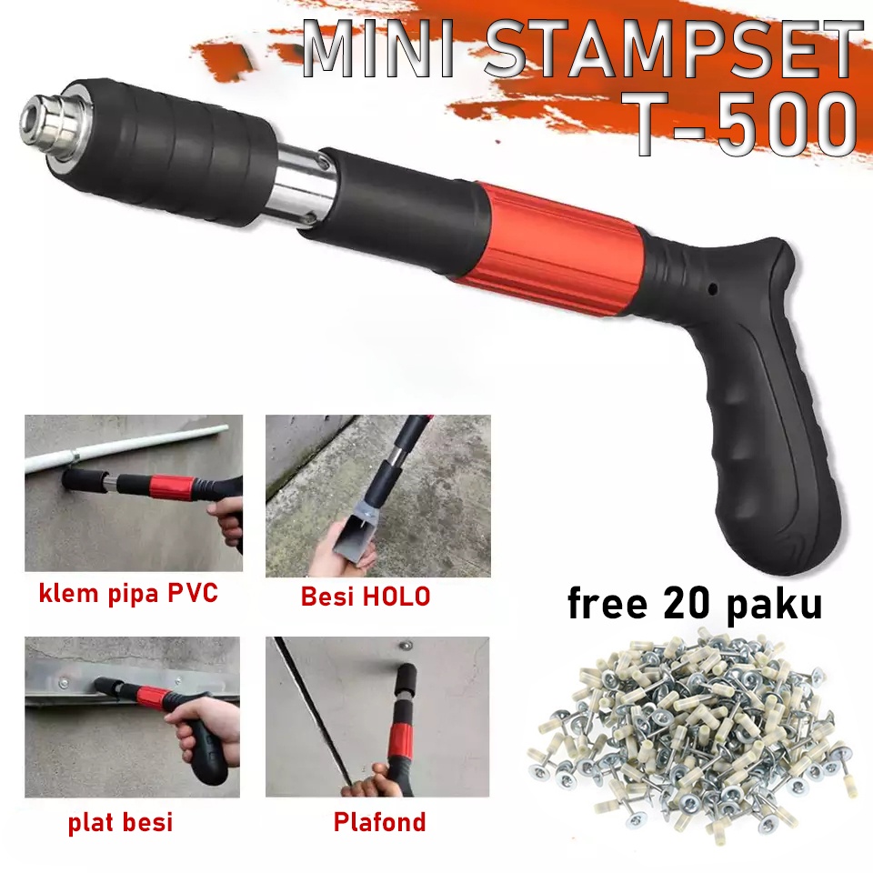 Jual Alat paku tembak Mini stampset T500 fastering gun set paku 7,3mm ...