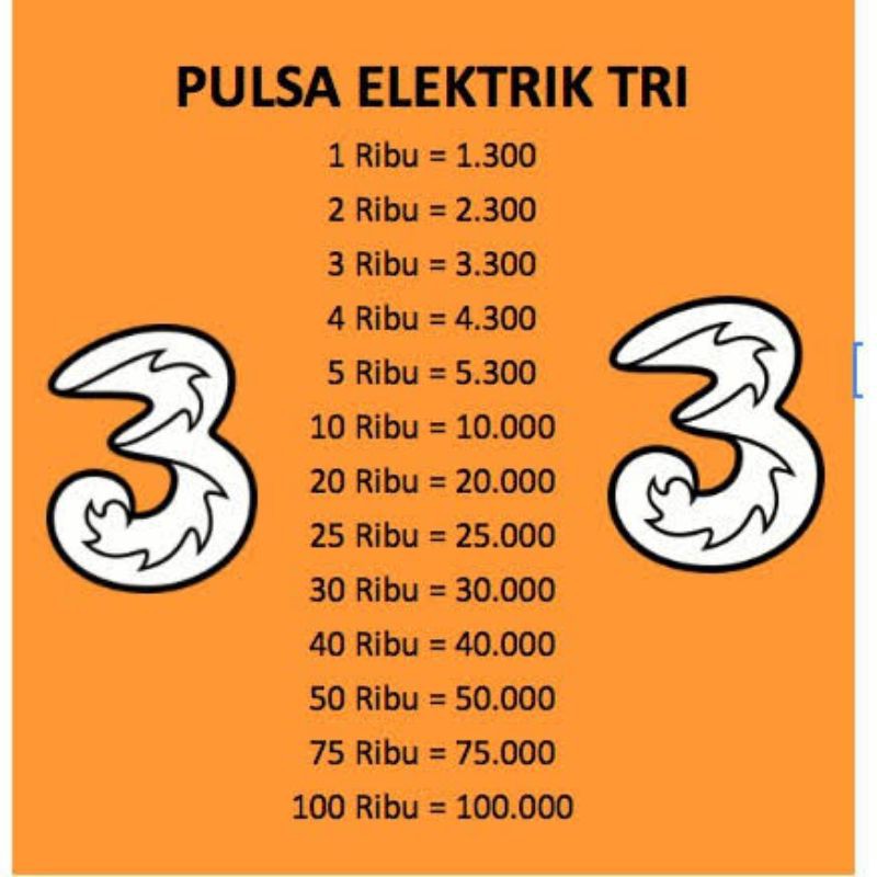 Jual PULSA TRI 5rb-25rb (Menambah Masa Aktif) | Shopee Indonesia