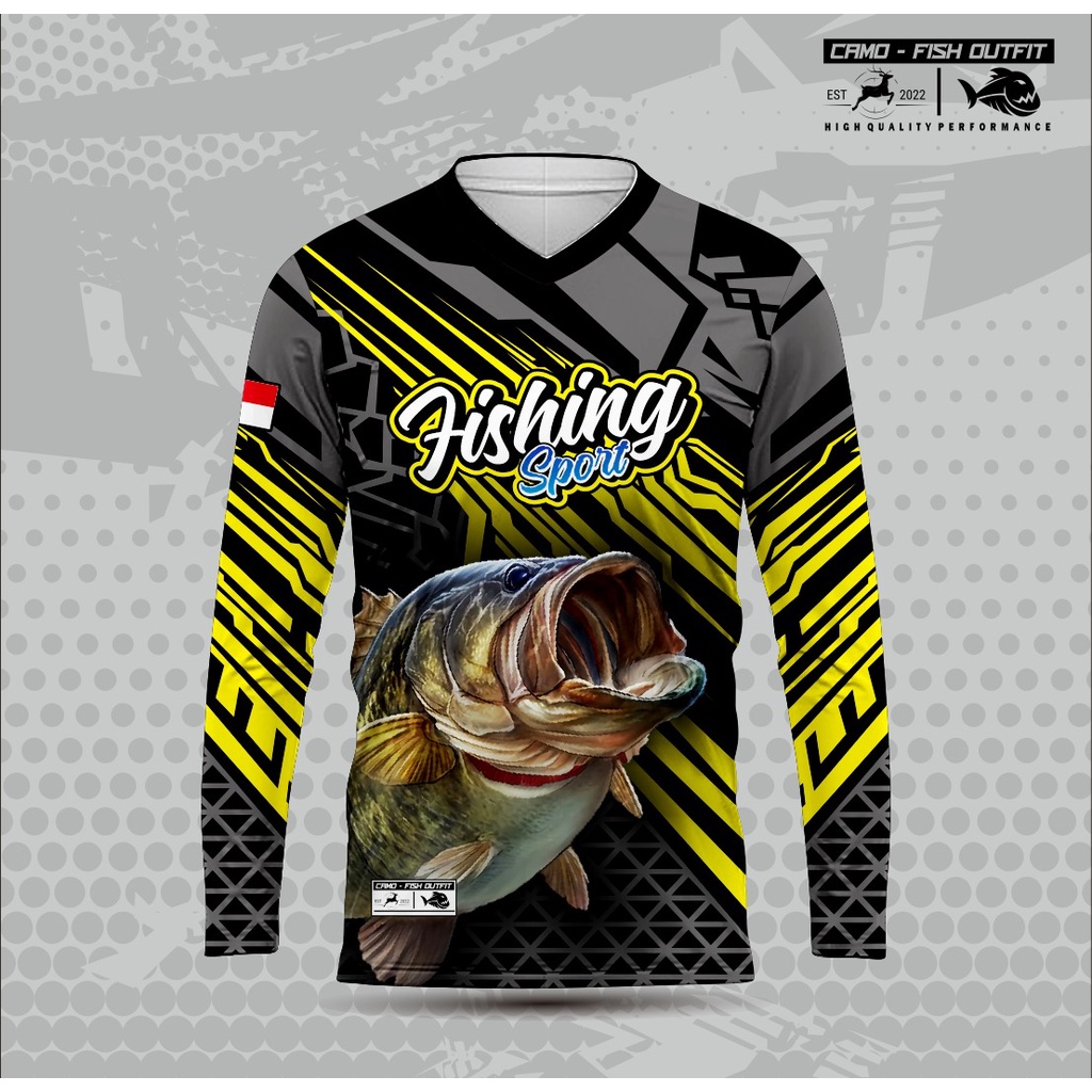 Jual Jersey Custom Mancing Dryfit Permium motif Fishing Sport YELLOW BASS | Shopee Indonesia