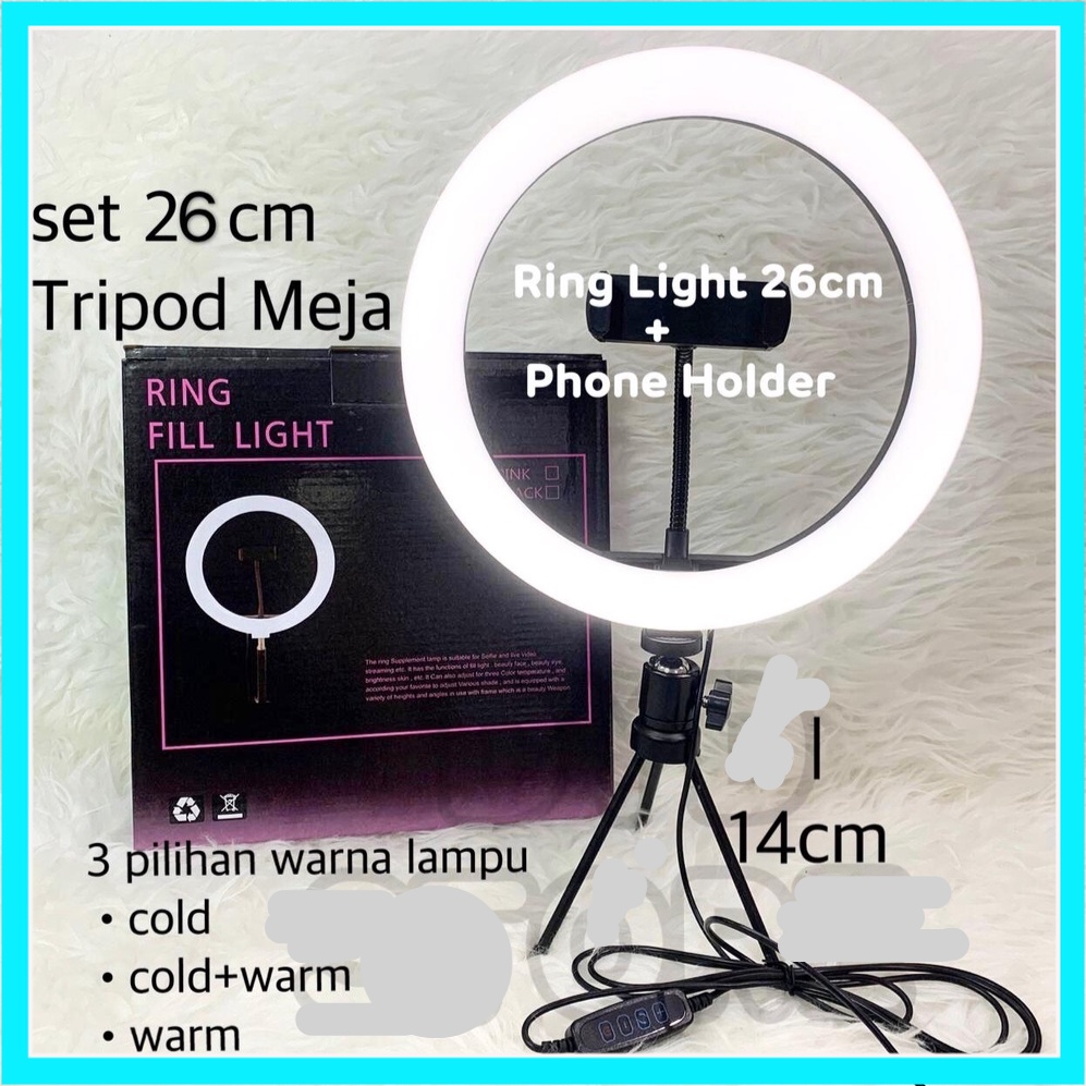 Jual RING LED LIGHT TRIPOD MEJA LED LINGKAR 26CM LAMPU MAKE UP VLOG LAMPU RINGLIGHT LIVE KONTEN ...