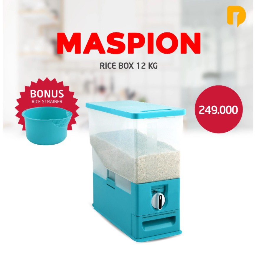 Jual Maspion Rice Box 12 Kg BONUS Rice Strainer - Tempat Wadah Beras ...