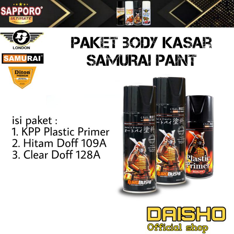 Jual PAKET SAMURAI PAINT BODY KASAR BACK TO ORIGINAL ISI 3 KALENG KPP PLASTIC PRIMER , HITAM ...