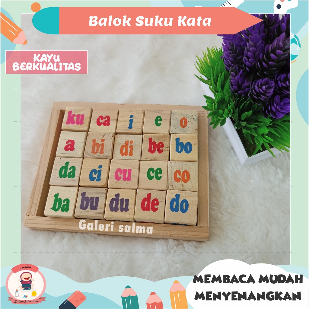 Jual Balok Suku Kata Mainan Edukasi Kayu Baca Belajar Membaca Anak ...