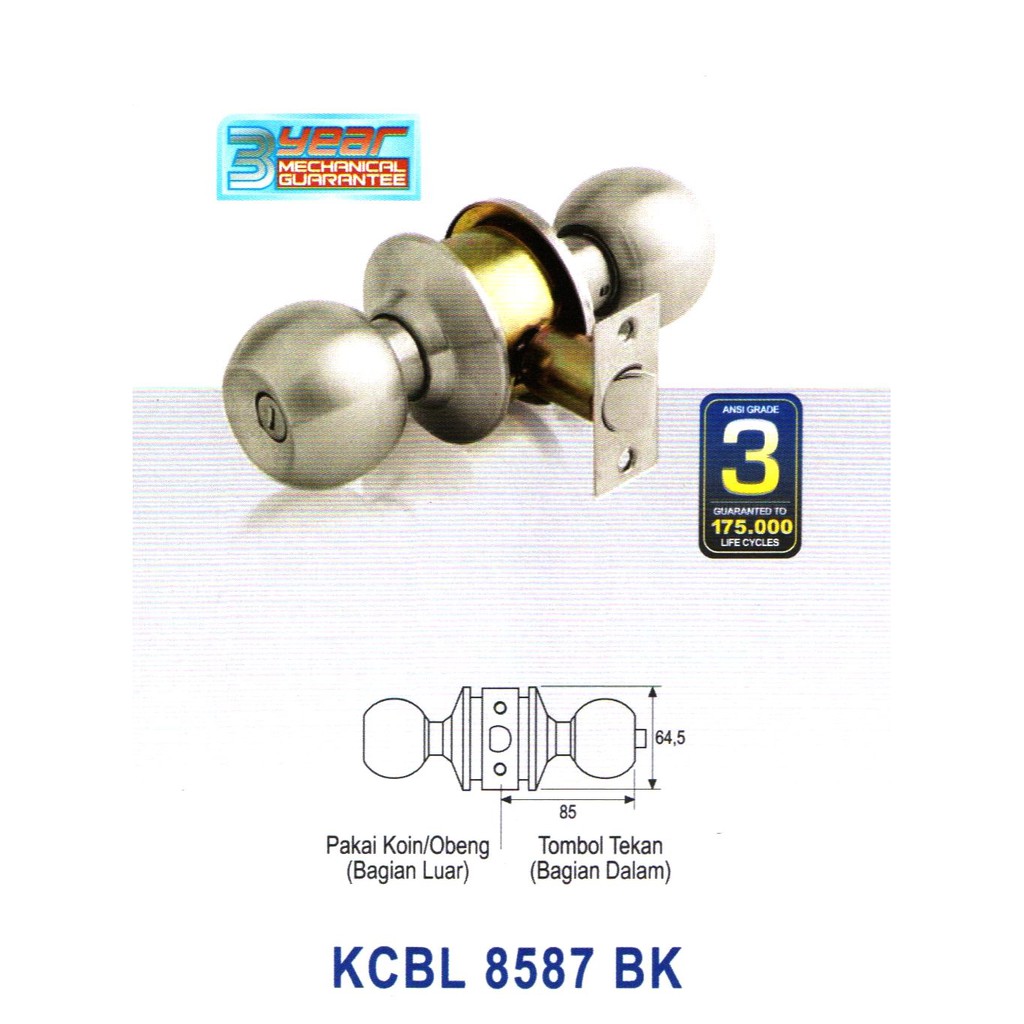 Jual Kunci Bulat Kamar Mandi Dekkson KCBL 8587 BK SSS Handle Knob Kunci ...
