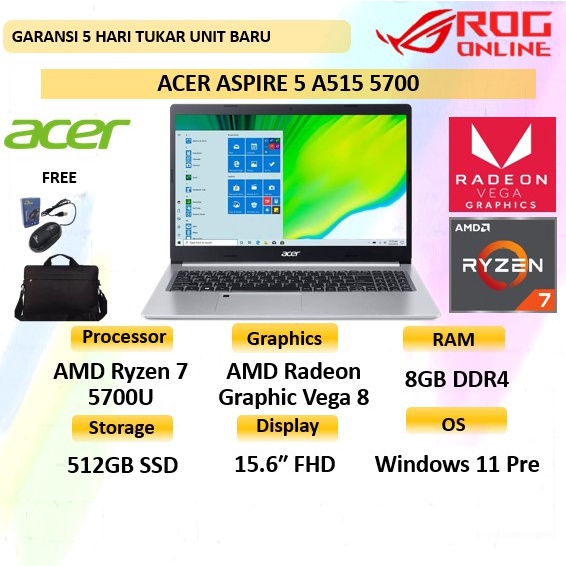 Jual LAPTOP SEKOLAH ACER ASPIRE 5 A515 RYZEN 7 GEN 5700 RAM 8GB 512GB ...