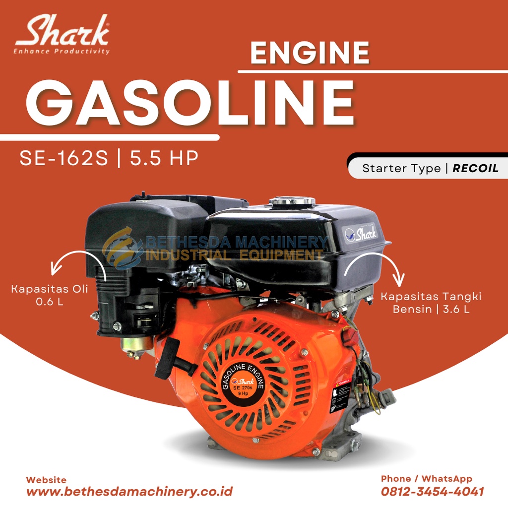 Jual Mesin Penggerak Bensin 5.5HP engine gasoline Shark 5.5Pk SE Series | Shopee Indonesia