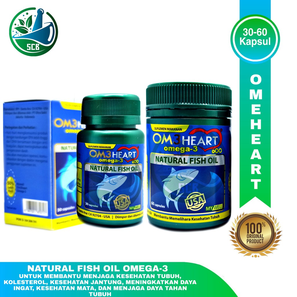 OmeHeart - Om3Heart - Natural Fish Oil Omega-3 - Isi 30-60 Kapsul ...