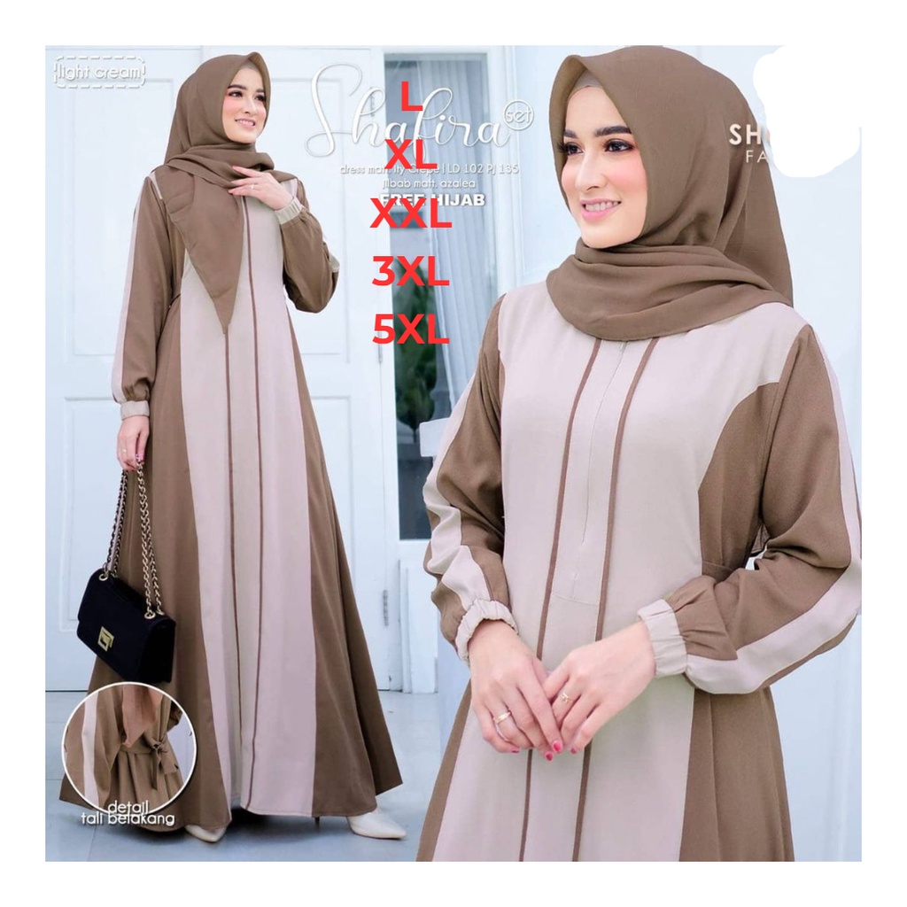 Jual Gamis Wanita Jumbo Terbaru Shafira Maxi FREE HIJAB- Gamis Jumbo Modern Desain Kekinian 2022 ...