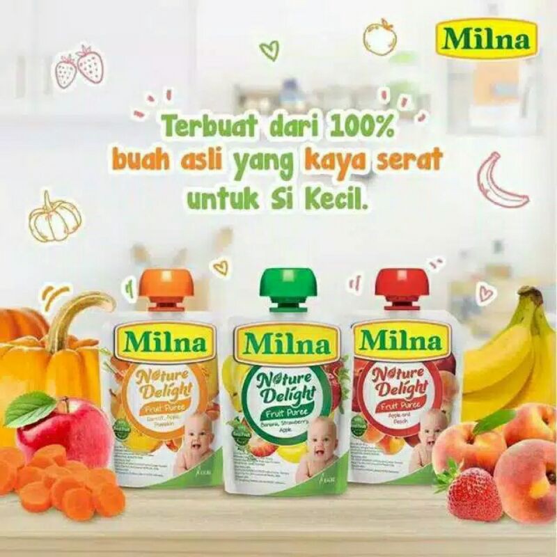 Jual MILNA Nature Delight Fruit Pure/Sari Buah Makanan Bayi/ MPASI 80 g ...