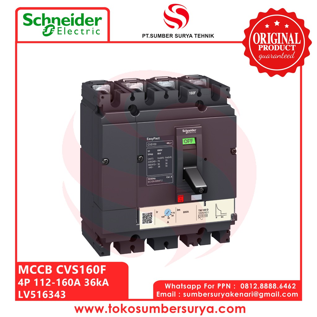 Jual MCCB CVS160F 4P 112-160A 36kA Saklar Listrik ON OFF LV516343 SNI Asli Ori EasyPact ...