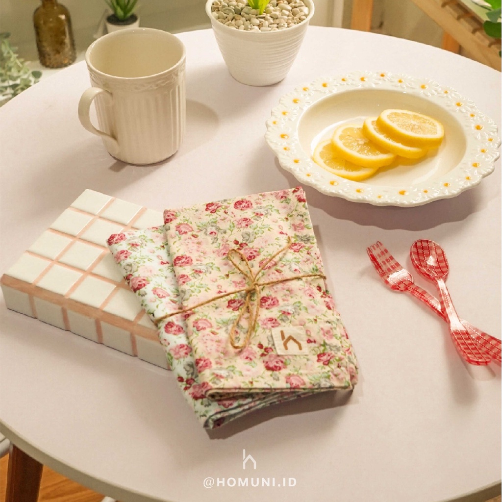 Jual Cotton Napkin Motif Bunga Cantik/Alas Piring Kain Rose Flower ...