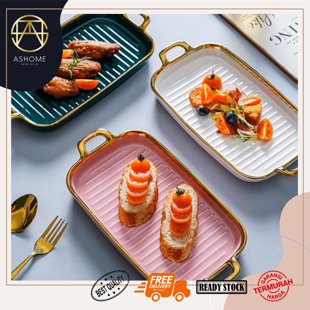 Jual ASHOME Piring Keramik Saji Bentuk Persegi Panjang Dengan Dua ...