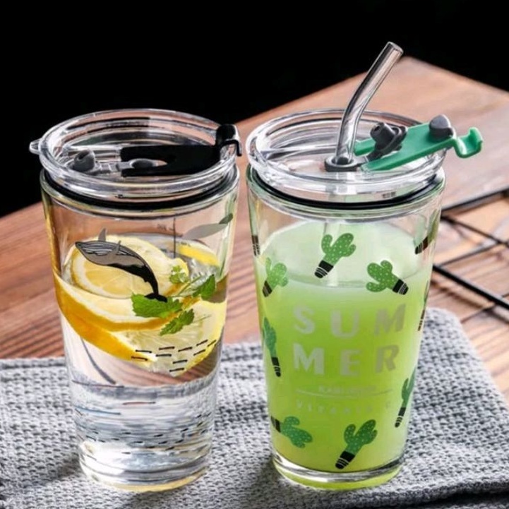 Jual Tumblr Gelas Kaca Viral Aesthetic Tutup Anti Tumpah Kapasitas ...